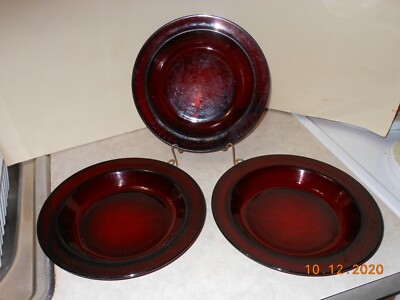 Vintage Ruby Red Dishes 3 Soup Bowls 8 1/2" x 1 1/2" Deep L@@K | eBay
