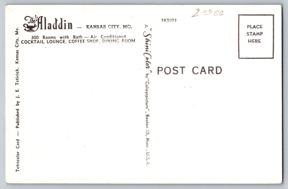 A677 Vtg Postcard Hotel Aladdin Las City Kansas City Missouri Resort ...