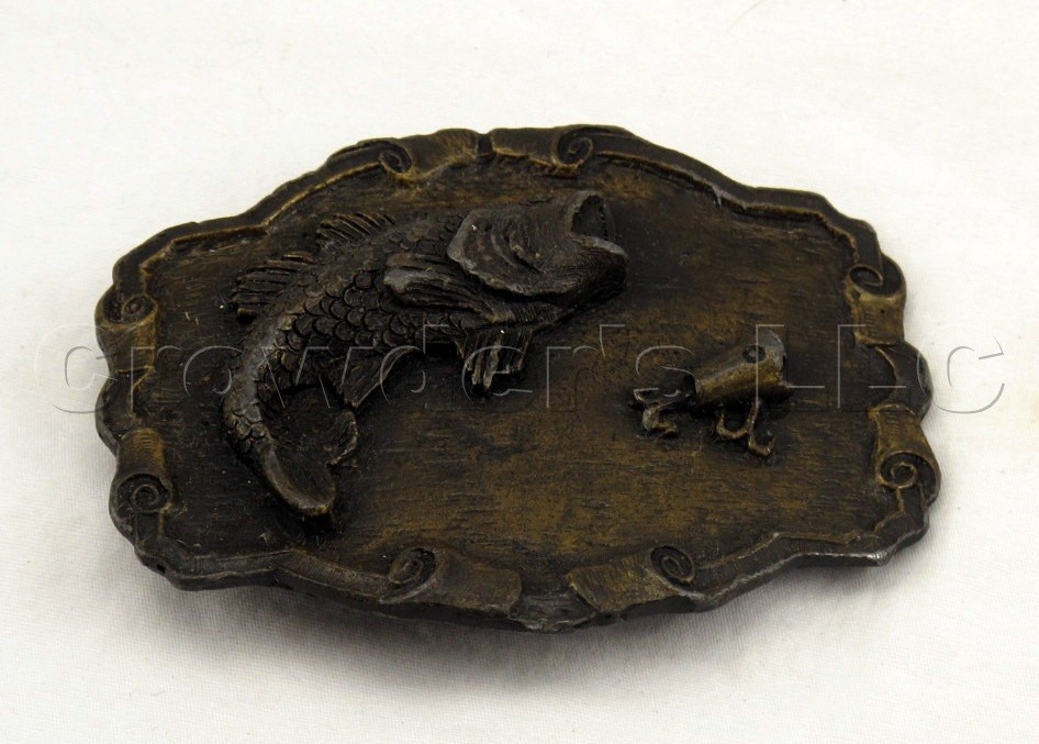 1976 Bass Sportsman Fishing Hand Cast Brass plate Belt Buckle Ruebro ...