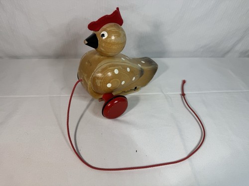 RARE Czech Miva Petra Pull Along Wooden Hen Chicken Toy Baby Einstein ...