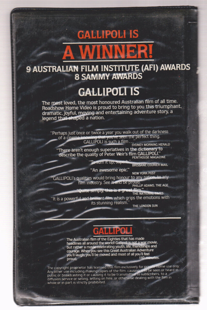 RARE BETA Video Tape GALLIPOLI Clamshell Ex-Rental Betamax Roadshow ...