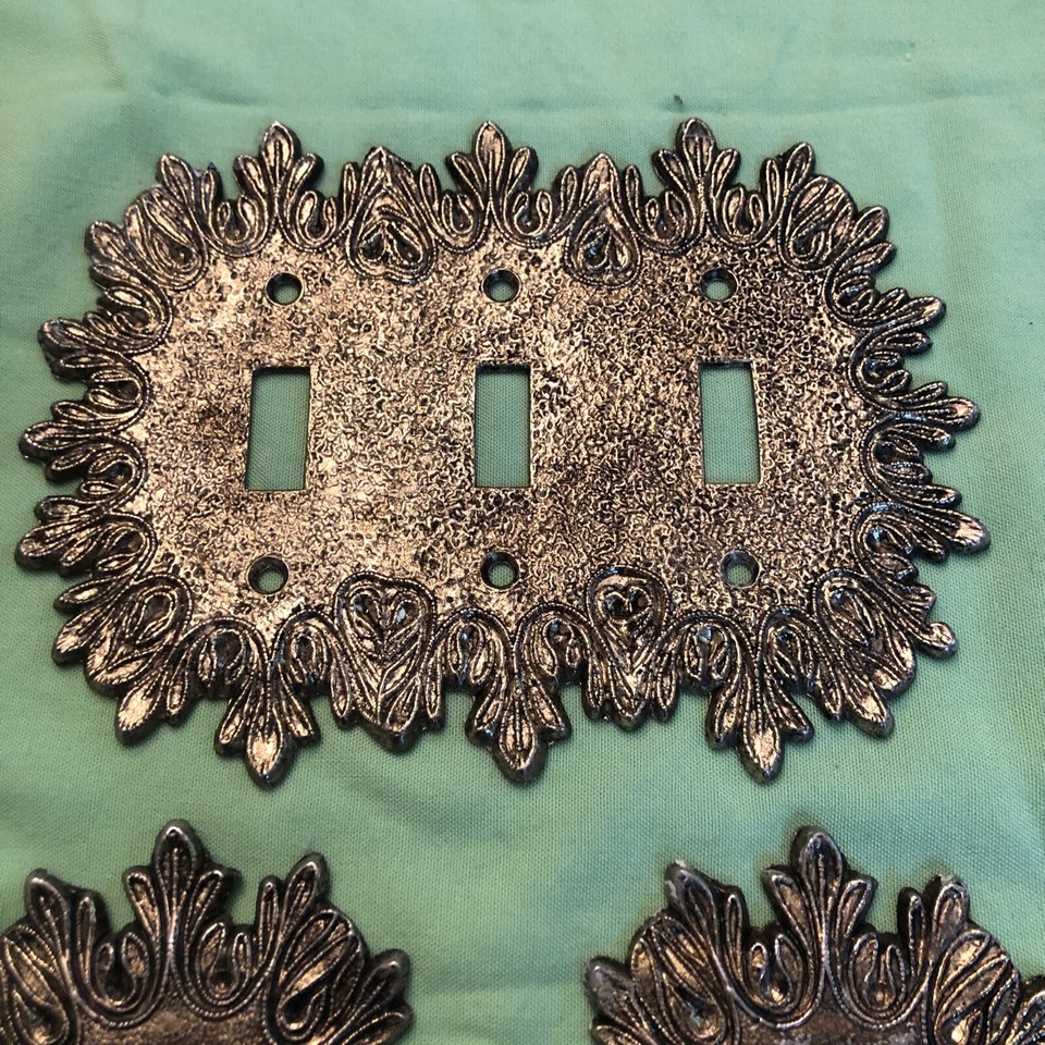 3- Vintage Electrical Switch Brass Metal Tear Drop Ornate MC Covers ...