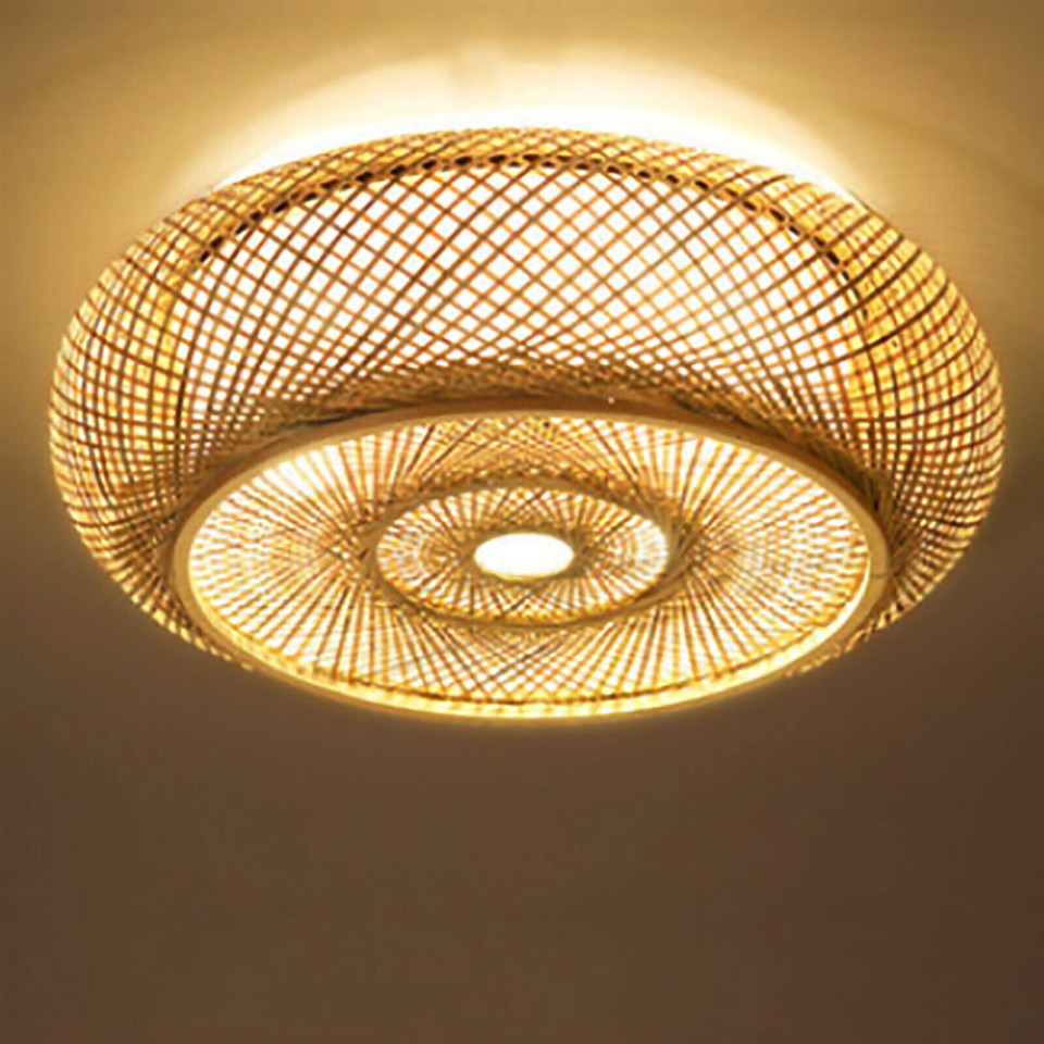 Vintage Bamboo Wicker Rattan Shade Pendant Light Hanging Ceiling Lamp ...