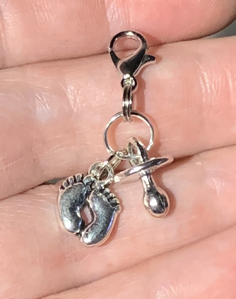 Small Baby Feet & Pacifier Binky Charm Zipper Pull & Keychain Add On ...