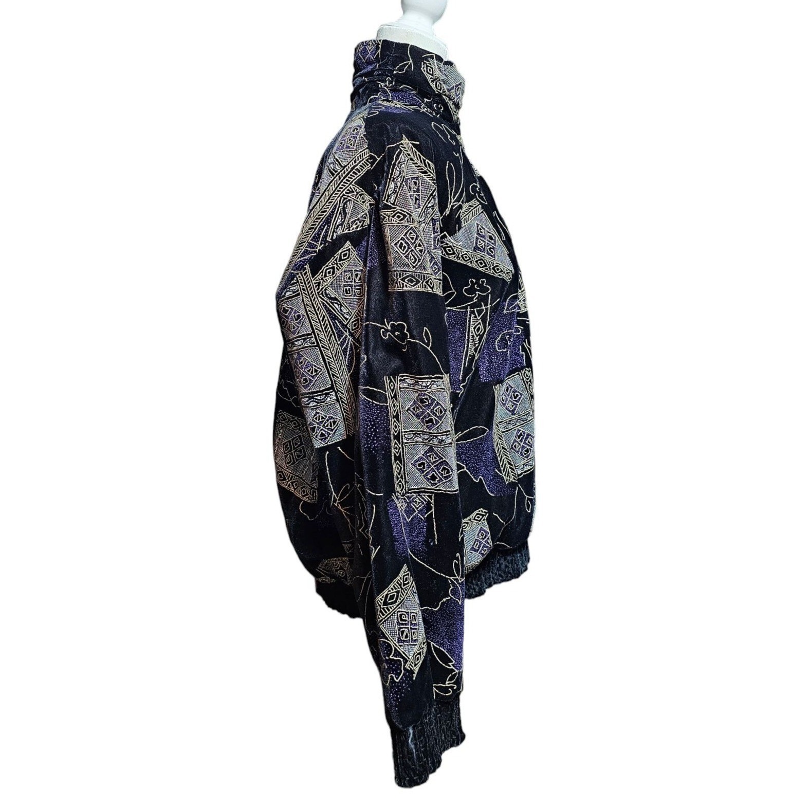 Vintage 80's Gantos black, purple & gold bomber velve… - Gem