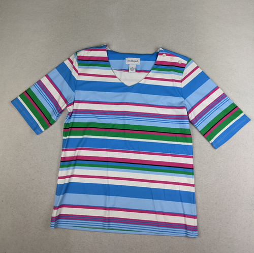 Peck & Peck Women's Top Blue Striped Short sleeve Stretch Knit Top Size ...