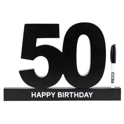 50th Black Signature Block White Text Novelty Birthday Party Statue ...