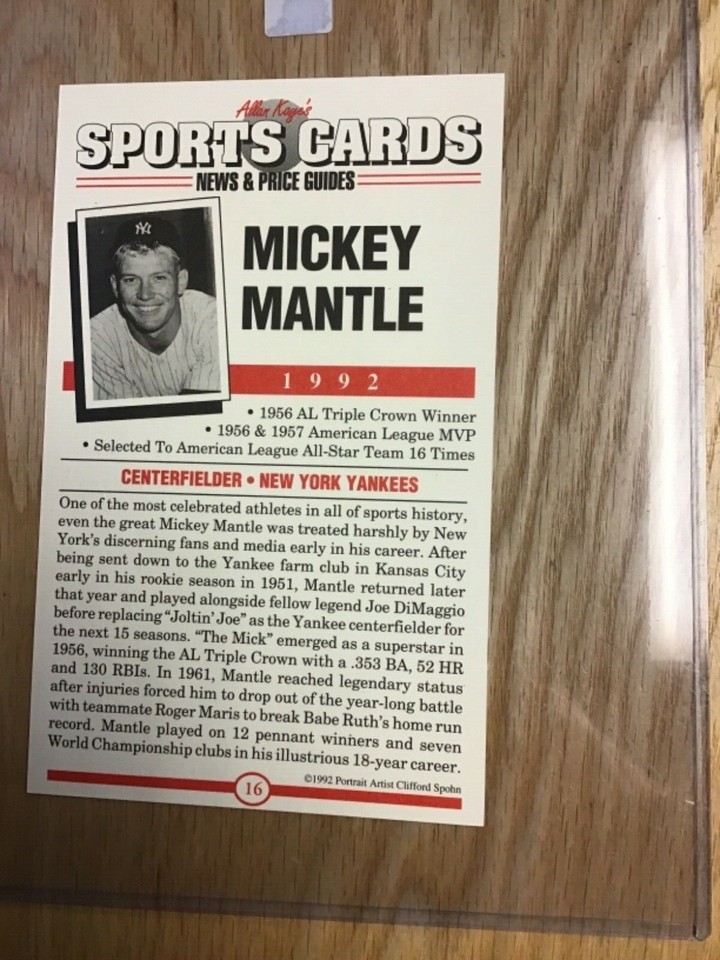 1992 Allan Kaye’s Sports Cards News Mickey Mantle Big Card #16 | eBay
