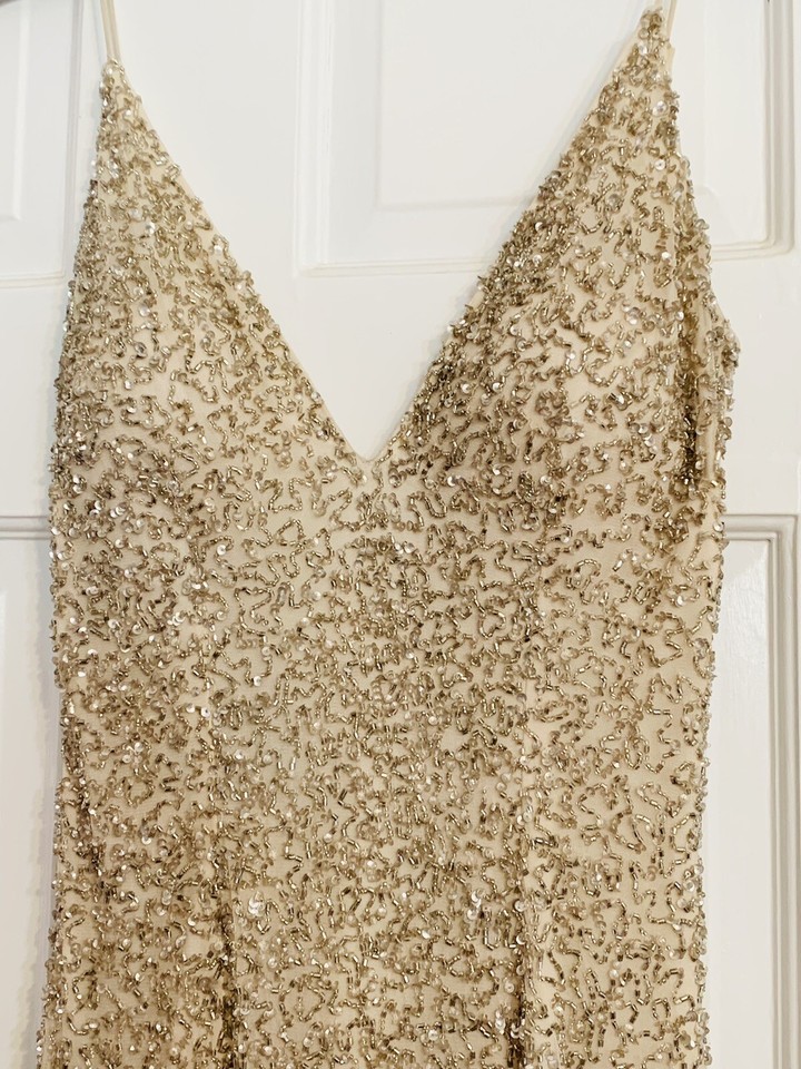 Terani Couture Cream Crystal Beaded Long back Zipper Closure Dress gown ...