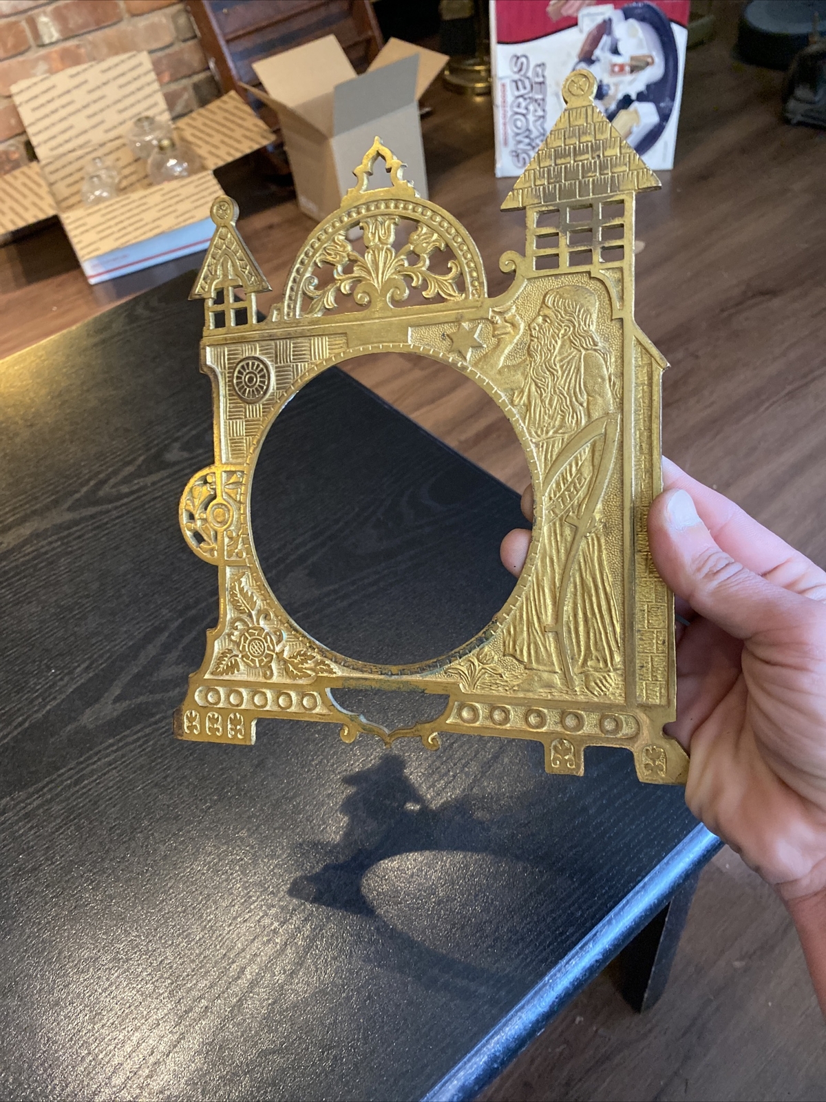 Antique Vintage Art Deco Brass Father Time Frame, Unknow Mirror Picture ...