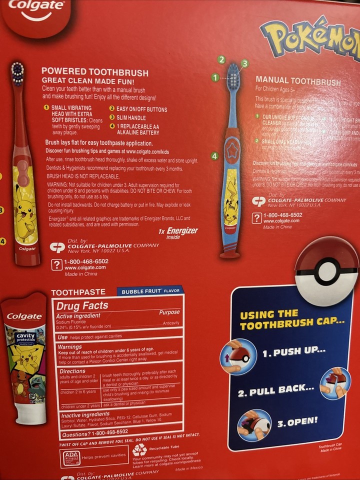 Colgate Pokemon Brushtastic 3pc Gift Pack W/Electric Toothbrush Exp 7/ ...