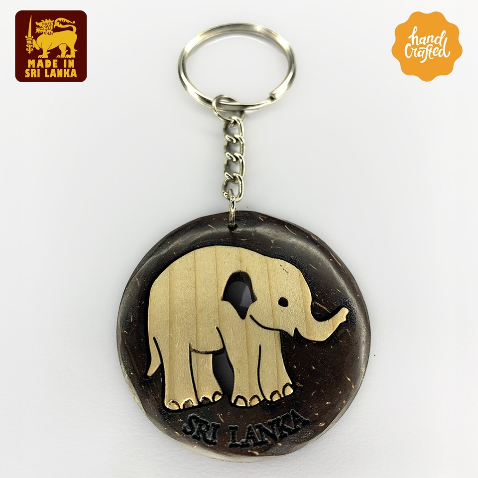 Coconut Shell Handmade Collectors Elephant Souvenir Key Tag Key Chain ...