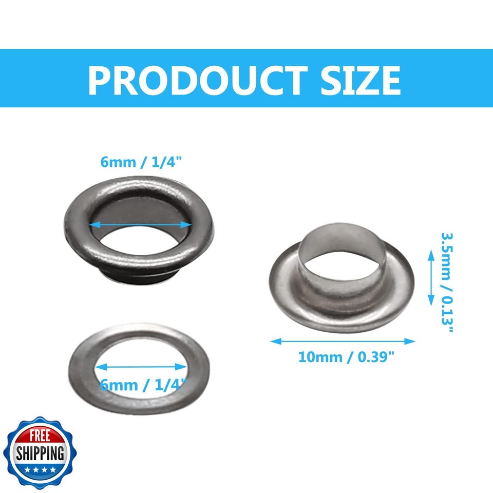Biaungdo 1/4" Eyelets, Black Grommets Eyelets, Metal Eyelets with ...