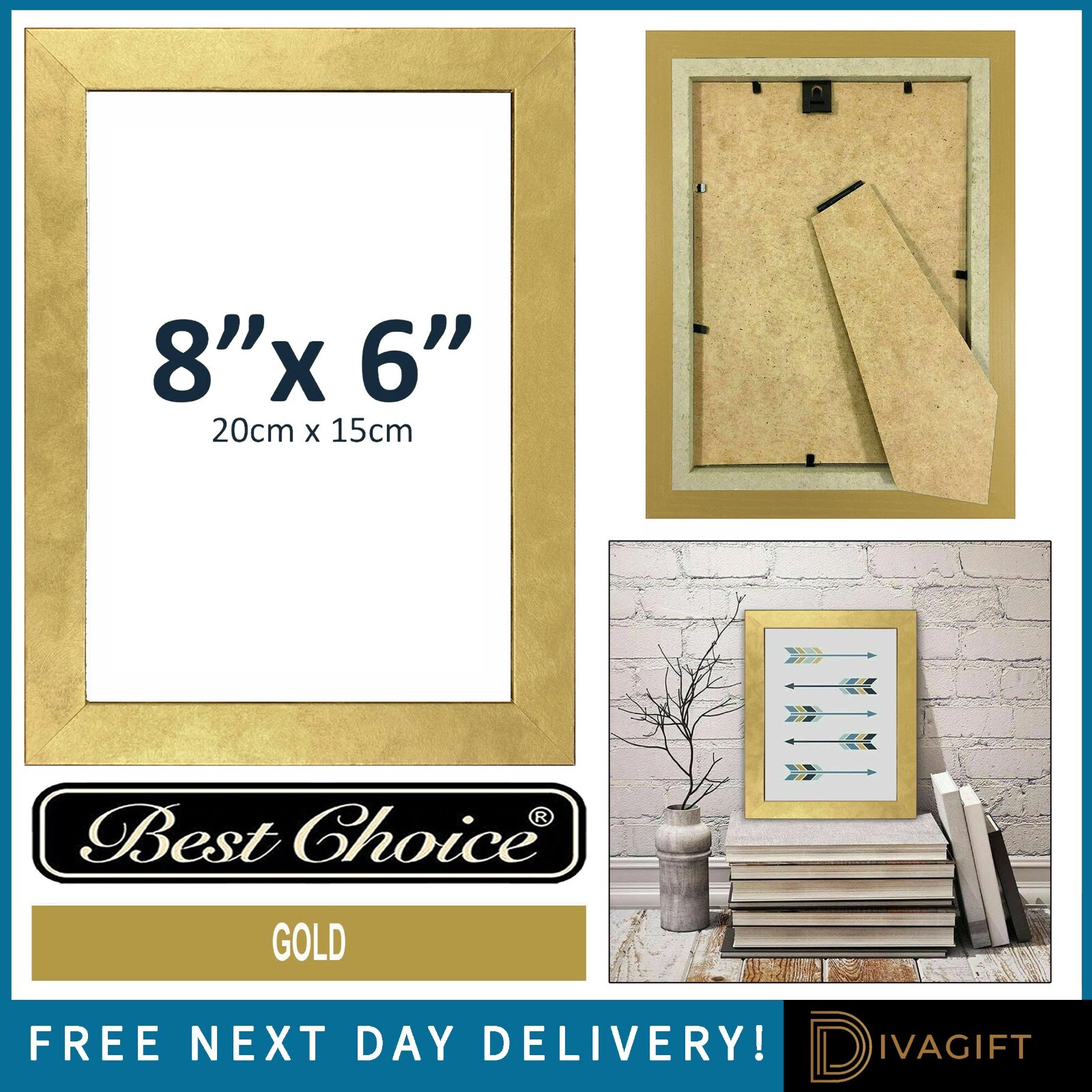 GOLD PHOTO FRAME LANDSCAPE PORTRAIT PICTURE DISPLAY 20CM X 15CM NEW 8 ...