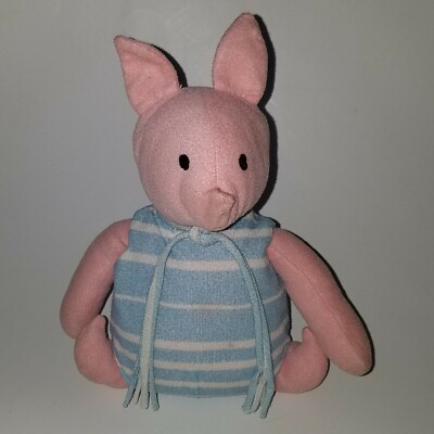 VTG Plush Pink Pig ? Blue White Striped Outfit 9" Stuffed Toy Possibly ...