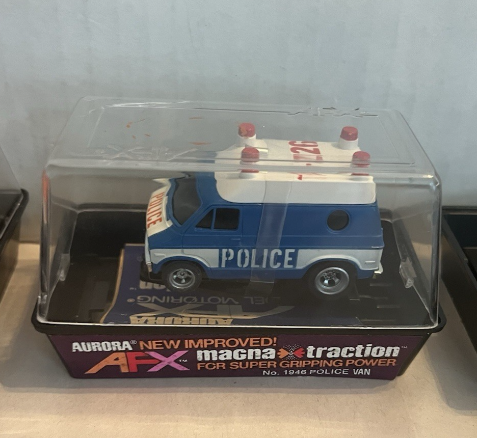 5 AFX Magna Traction Slot Car HO Lot POLICE ORANGE VAN ROAD RUNNER VEGA ...