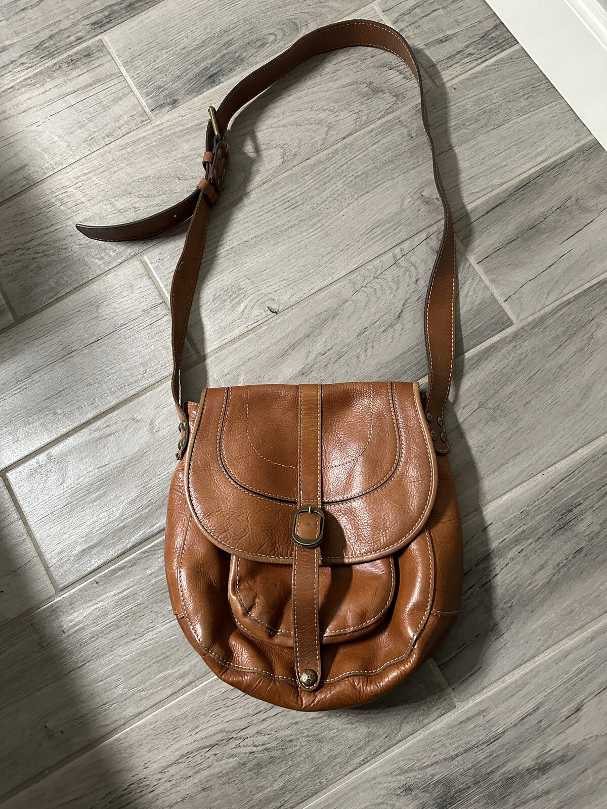 Vintage Patricia Nash Italian Leather Camel Brown Saddle Crossbody ...