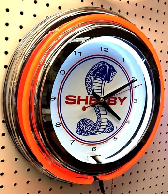 15" Red SHELBY Snake Double Neon Chrome Clock Cobra Mustang | eBay