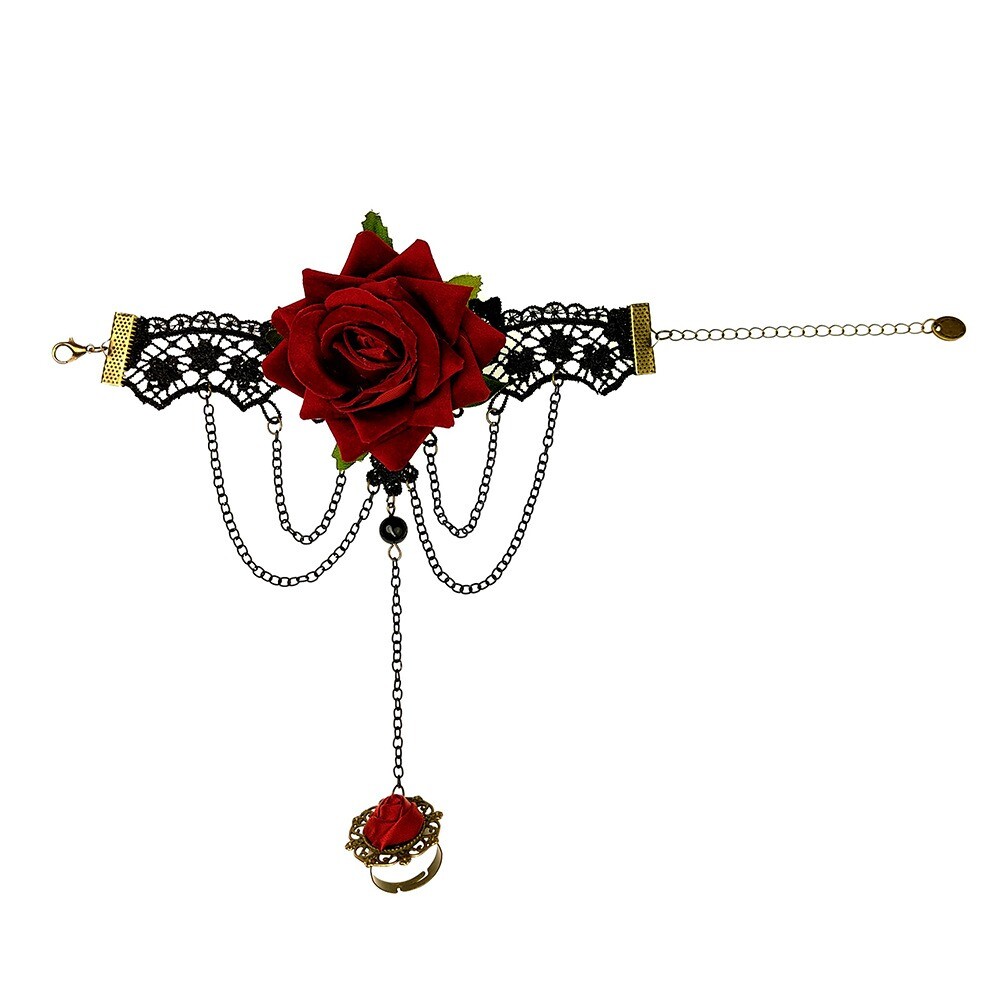 Lace Red Rose Fringe Bracelet Tassels Wrist Strap Hand Accessories Gift ...