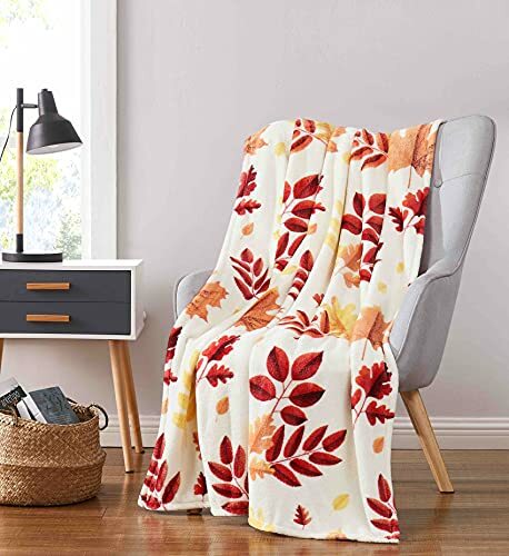 Fall Decor Throw Blanket: Colorful Autumn Harvest Hickory Leaves NWOP ...