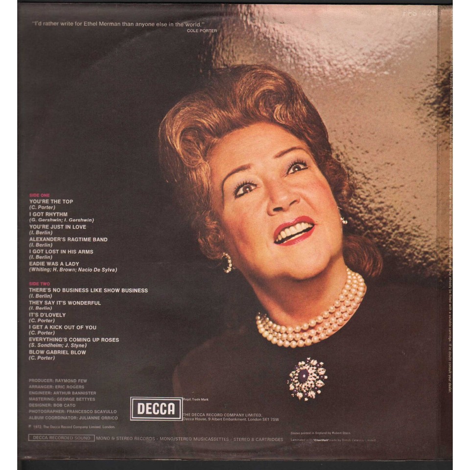 Ethel Merman / Stanley Black Lp Vinyl Merman Sings Merman / Decca Phase ...