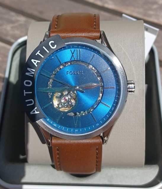 Fossil Fenmore Automatic Brown Leather Blue Dial Men's Watch BQ2699 for ...