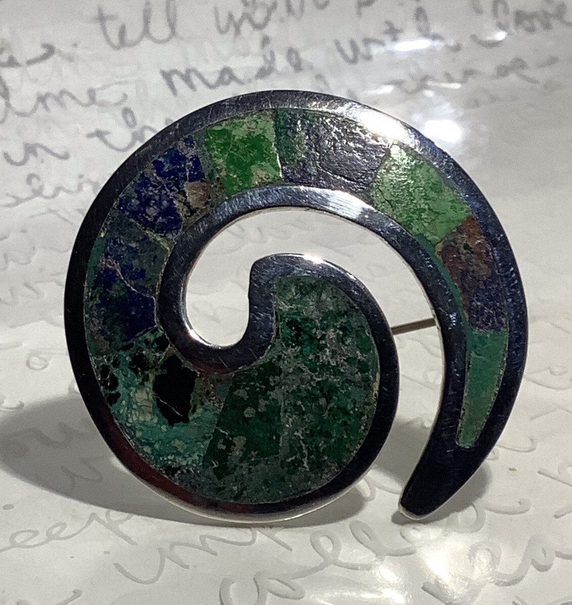 Modernist LOS CASTILLO Handmade 925 Ster Azurite Mosaic Aztec Swirl ...