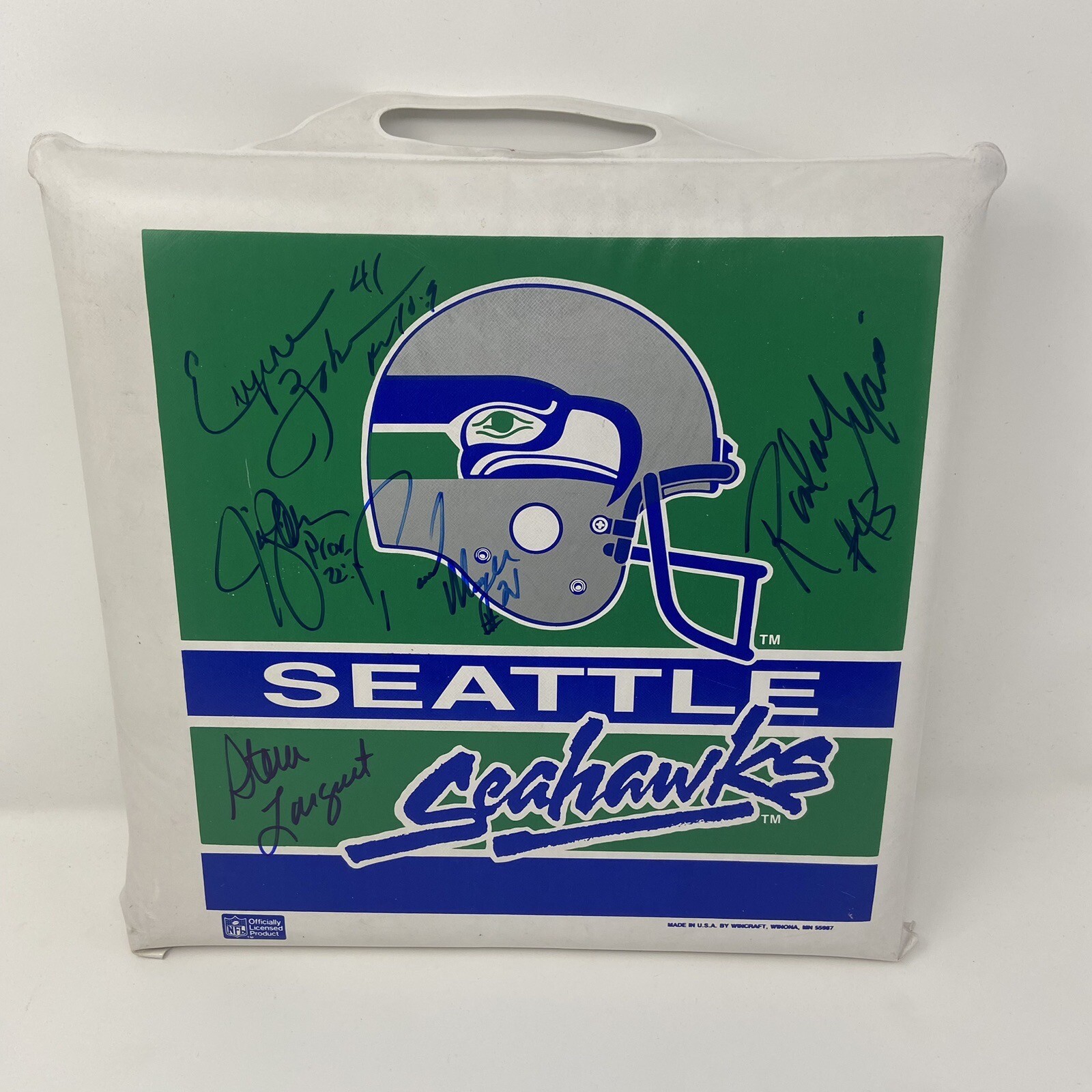 Seattle Seahawks Retro Seat Cushion Signed By Steve Largent Jim Zorn ...