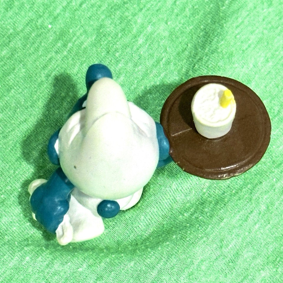 VTG Smurfs #20162 Waiter Smurf w/Brown Tray & Towel PVC Figure 1983 ...
