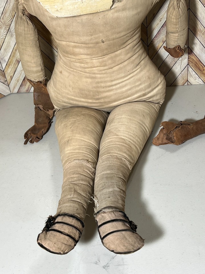 ANTIQUE 19TH CENTURY LUDWIG GREINER PAPIER MACHE DOLL LEATHER ARMS 1858 ...