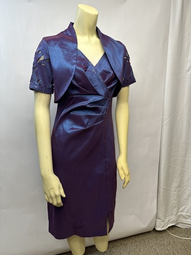 KM Collections Mille Belle Blue Lavender Dress Knee length w/ Jacket SZ ...