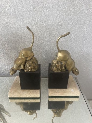 Unique Vintage Pair bookends Bronze And Stone Leopard | eBay