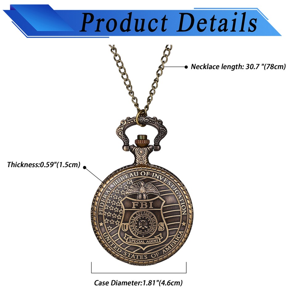 Mens Steampunk USA FBI Arabic Number Quartz Pocket Watch Necklace Chain ...