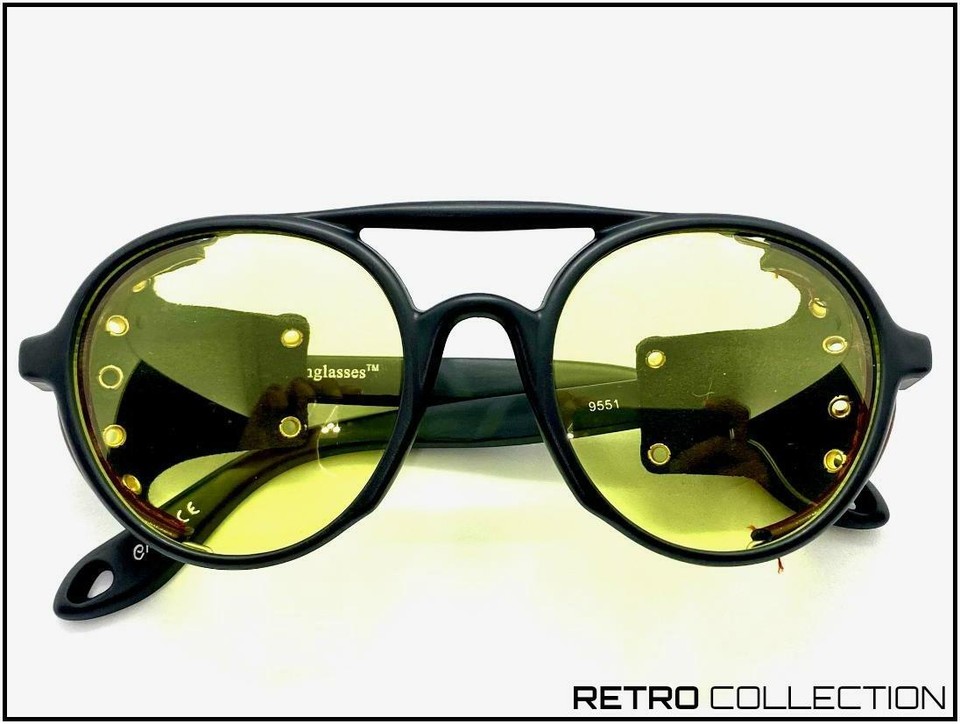 Men's RETRO STEAMPUNK Cyber SUNGLASSES Goggles Round Black Frame ...