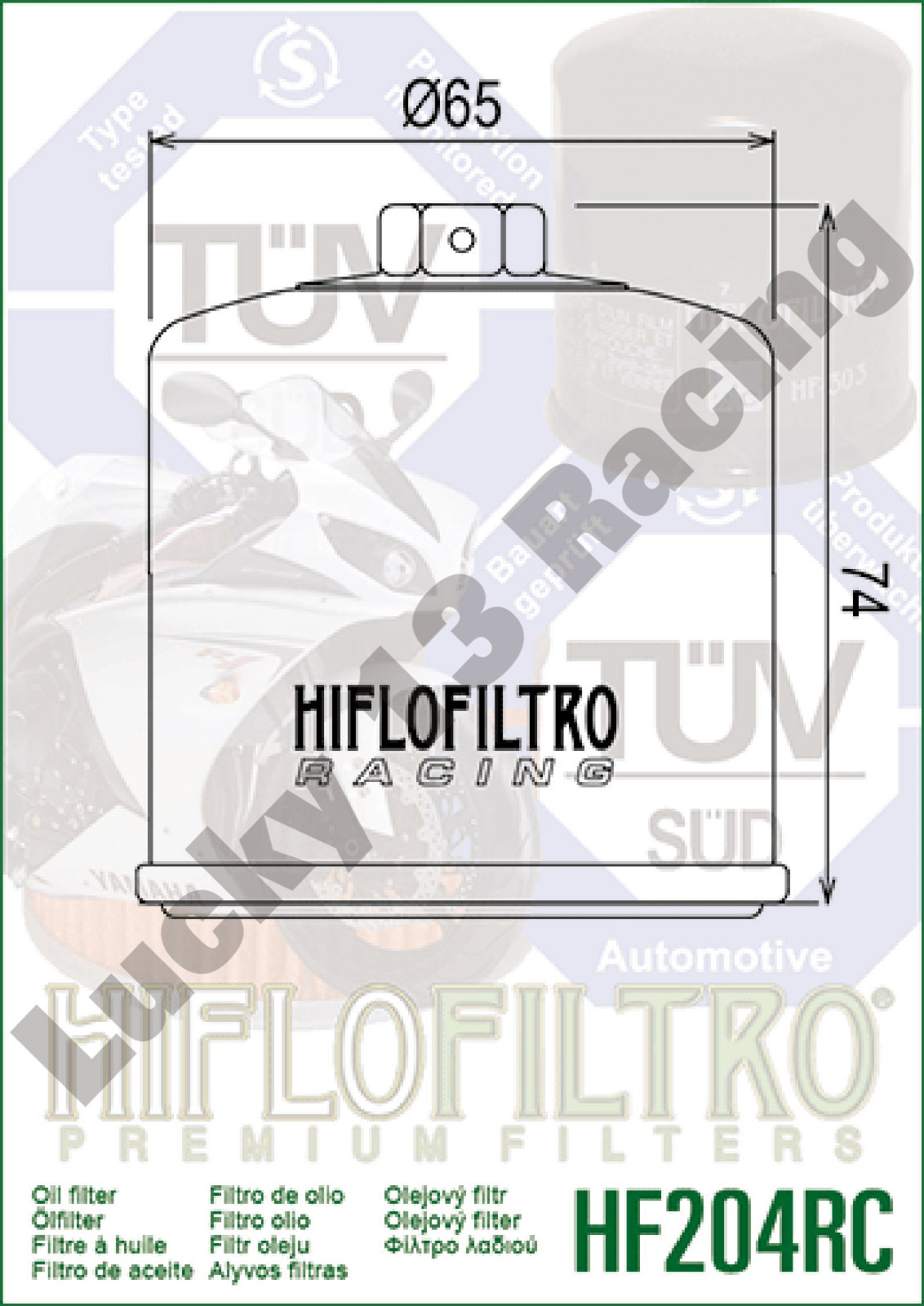 HF204 RC oil filter Triumph models equiv T1210444 T1218001 Hiflo Filtro ...