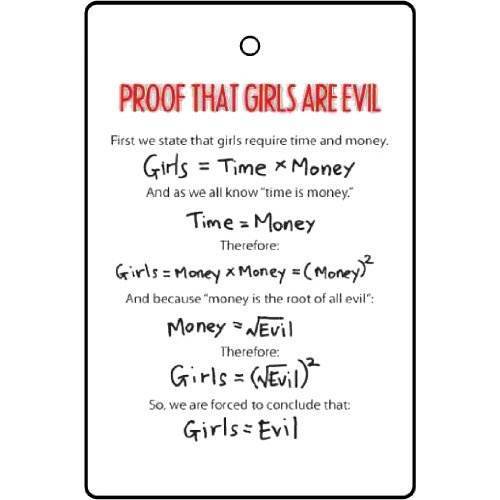 Desodorisant De Voiture PROOF THAT GIRLS ARE EVIL | eBay