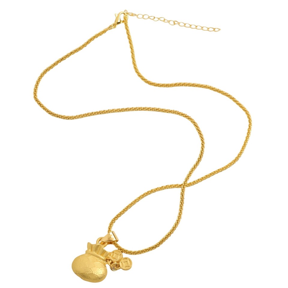 Gold Color Chinese Style Money Bag Necklace with Auspicious Clouds for ...