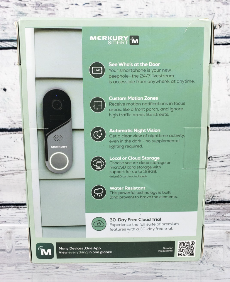 Smart Doorbell Camera MERKURY Battery Or Wired 1080P HD Cloud + App ...