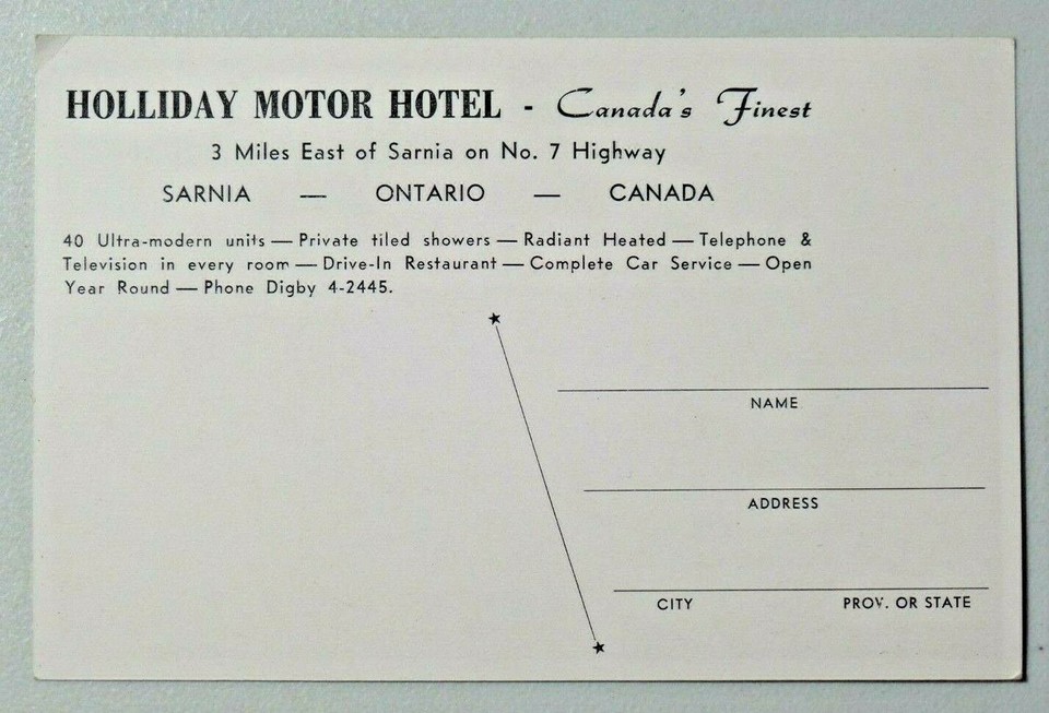 Holliday Motor Hotel Sarnia Ontario Canada Cars Vintage Chrome Postcard ...