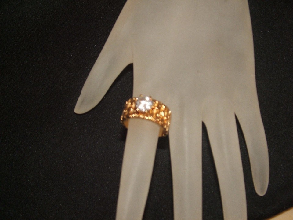 COLLECTIBLE vintage1970's merlite cz 14k yellow gold filled nugget ring ...
