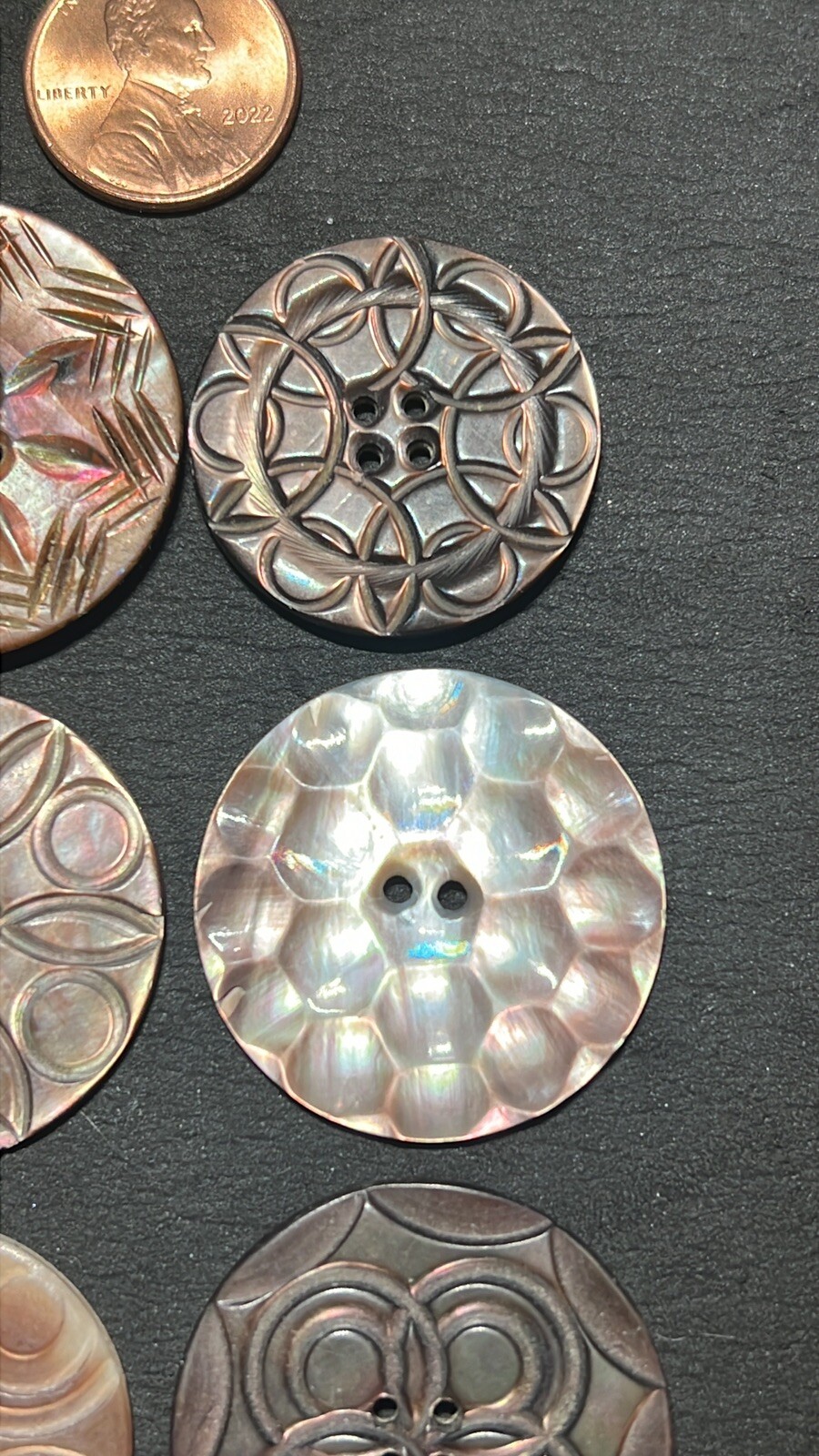 Lot 6 Large Antique Vintage Carved Etched Button Buttons Set Shell Mop ...