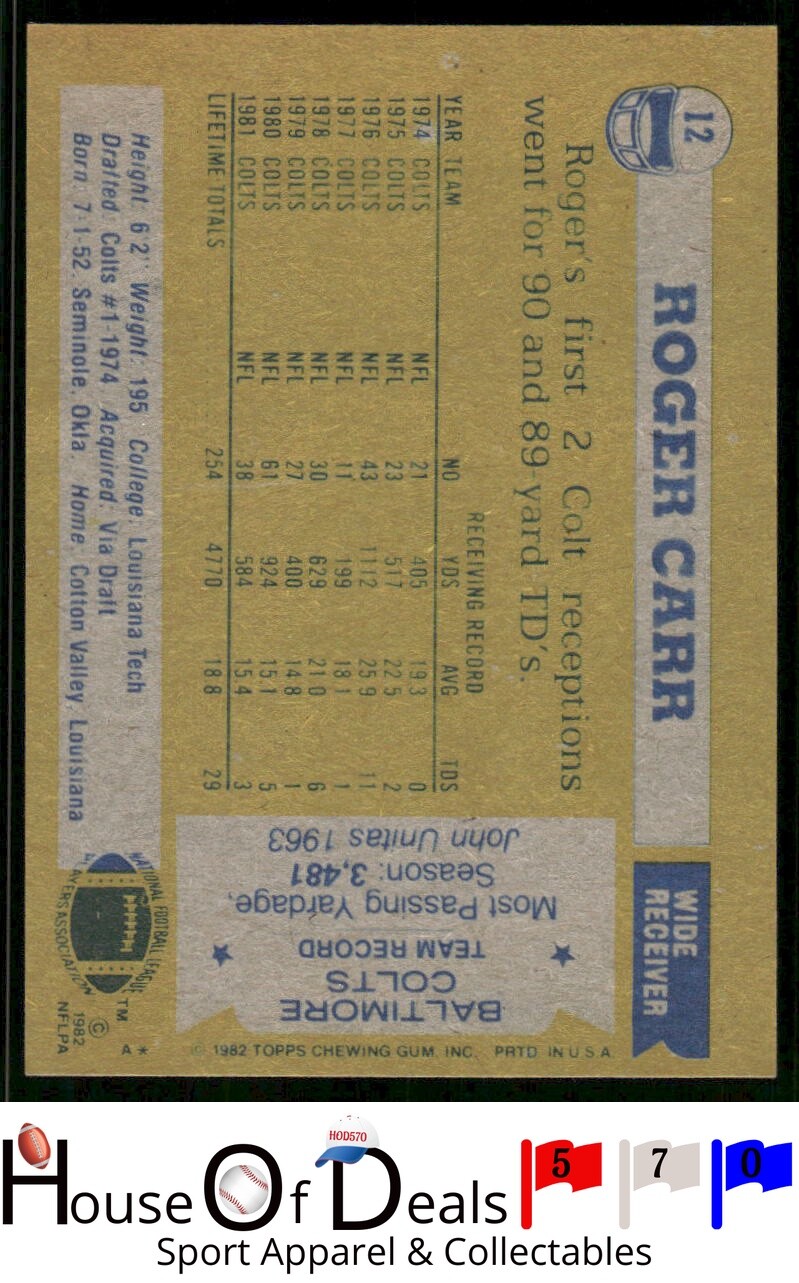 1982 Topps #12 Roger Carr Baltimore Colts Football Card | eBay