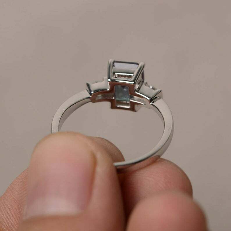 925 SterlingSilver Alexandrite Promise June Birthstone Emerald Cut ...