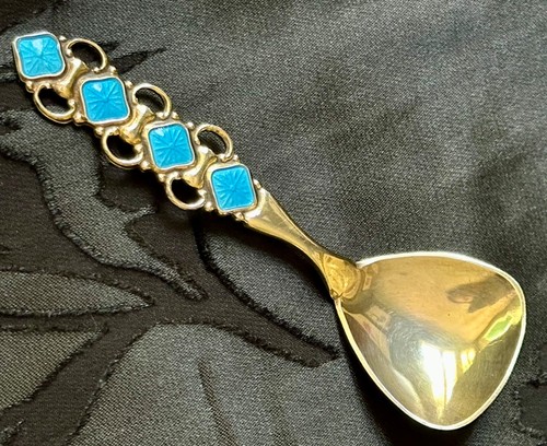 Vintage Gold Washed Sterling Silver Guilloche Enamel Spoon Finn Jensen ...