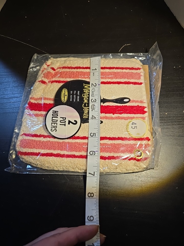 2 NOS Morgan Jones MCM Colors Multi Pink Red Striped Pot Holders Cotton ...