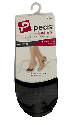 PEDS Ladies Black Sheer Toe Cover Cushioned Pad 2 Pcs Shoe Size 5-10 | eBay