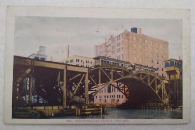 1908 Chicago Illinois IL Metropolitan L Train Jackknife Bridge Postcard ...