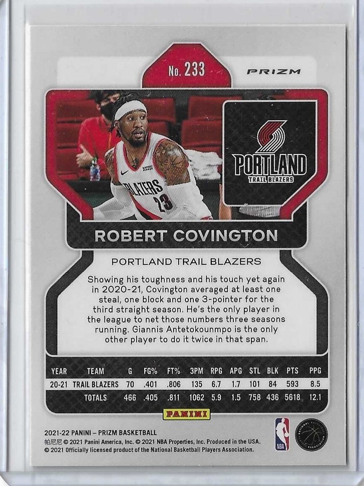2021-22 Panini Prizm Robert Covington Ice Prizm Card #233 Portland ...