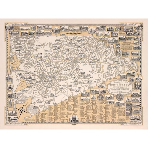 1960 Ernest Dudley Chase Map Wellesley Massachusetts Large Wall Art Print 18X24 | eBay