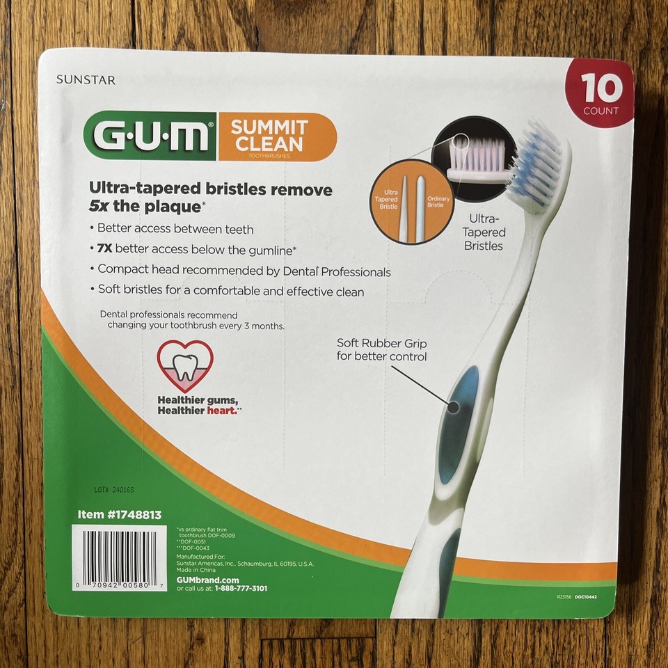 GUM Summit Toothbrush 10-pack, Soft Ultra-tapered Bristles | eBay